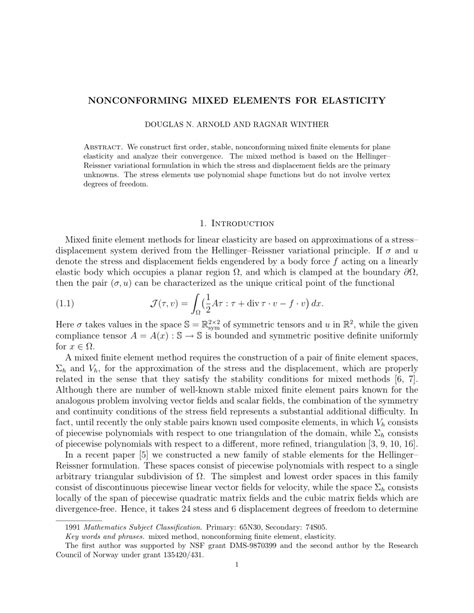 Pdf Nonconforming Mixed Elements For Elasticity