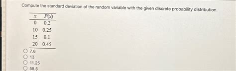 Solved Compute The Standard Deviation Of The Random Variable