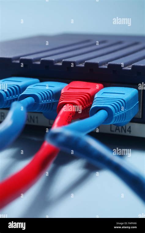 Close Up Of The Ethernet Cables Plugged Into Router Stock Photo Alamy