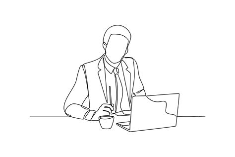 Premium Vector Continuous One Line Drawing Businessman Working In Front Of The Laptop Business