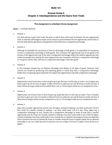 BUSI Assignment Answer Guide UBC Real Estate Division BUSI Answer Guide