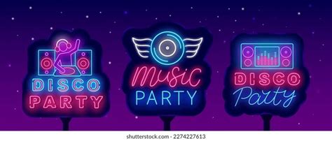 Disco Party Neon Street Billboards Collection Stock Vector Royalty