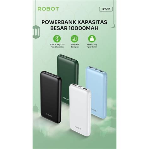 Jual Powerbank Robot Rt12 10000mah Dual Input Output Type C And Micro Usb Original Shopee Indonesia