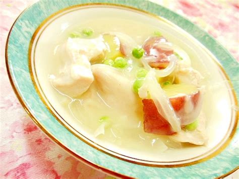薩摩芋と鶏胸と玉葱とグリンピースのシチュー レシピ・作り方 By 小太郎1212 楽天レシピ