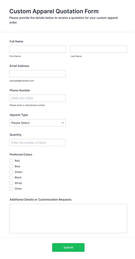 Custom Apparel Quotation Form Template Jotform