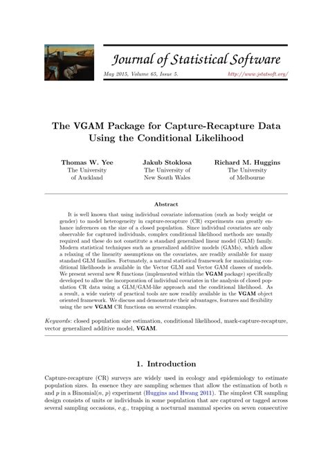 pdf the vgam package for capture recapture data using the conditional