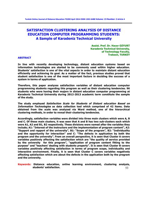 Pdf Satisfaction Clustering Analysis Of Distance Education Computer