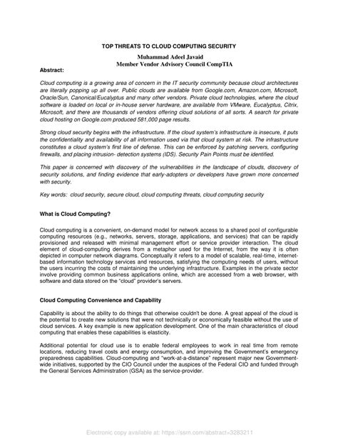 Pdf Top Threats To Cloud Computing Security