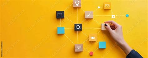 Business Process And Workflow Automation With Flowchart Hand Holding Wooden Cube Block
