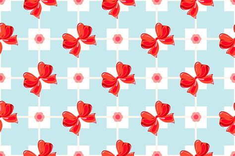 귀여운 요괴 빨간 리본 블루 격자 무늬와 심플한 데이지 완벽 한 패턴 0명에 대한 스톡 벡터 아트 및 기타 이미지 0명 귀여운 그래픽 프린트 Istock