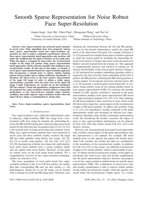 Pdf Smooth Sparse Representation For Noise Robust Face Super Resolution