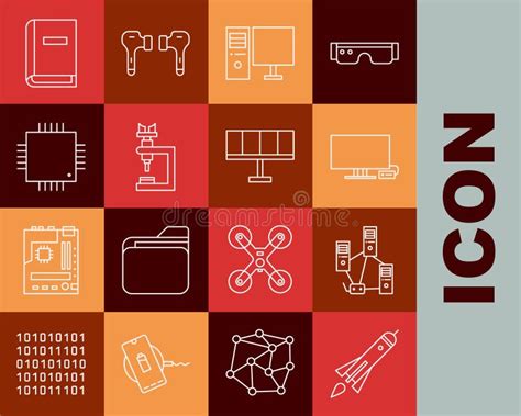 Set Line Rocket Ship With Fire Computer Network Smart Tv Monitor