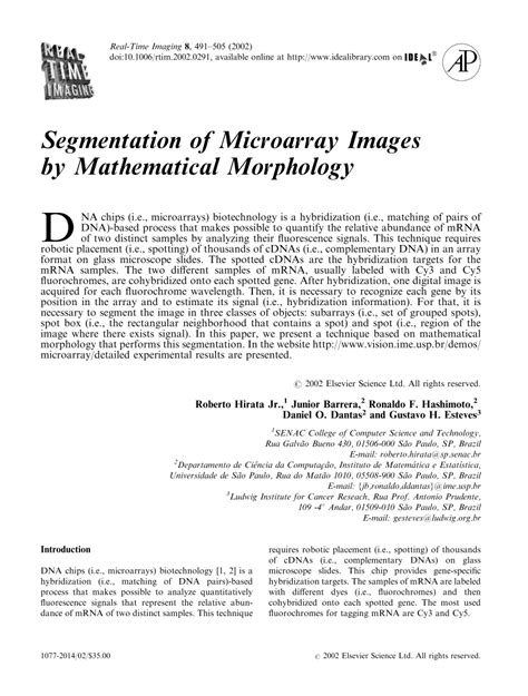 Pdf Segmentation Of Microarray Images By Mathematical Morphology