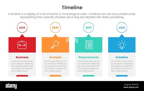 Timeline Set Of Point Infographic With 4 Point Stages And Box And Circle Time Stamp Concept For