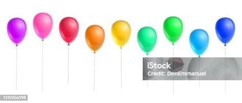 흰색 배경에 3d 무지개 색상 헬륨 풍선을 비행의 Et 빨간색 주황색 노란색 녹색 파란색 보라색의 사실적인 컬러풀한 디자인 요소 3차원 형태에 대한 스톡 벡터 아트 및 기타