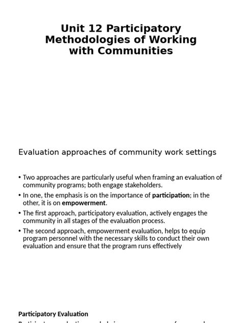 Community Evaluation Methodologies Pdf Evaluation Empowerment