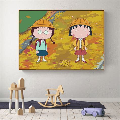 樱桃小丸子全家福diy数字油画卡通动漫周边手工填图色手绘丙烯画 虎窝淘