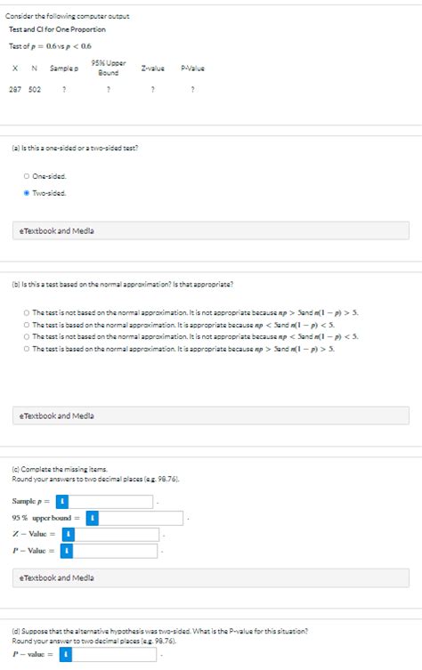 solved consider the following computer output test and cl