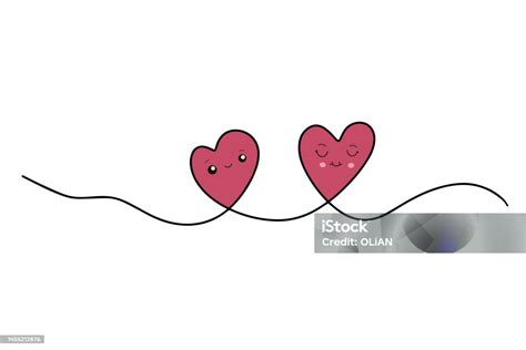 두 개의 하트를 계속 그립니다 한 쌍의 하트 세련된 미니멀리스트 그림 한 줄 추상 도면 귀여운에 대한 스톡 벡터 아트 및 기타 이미지 Istock