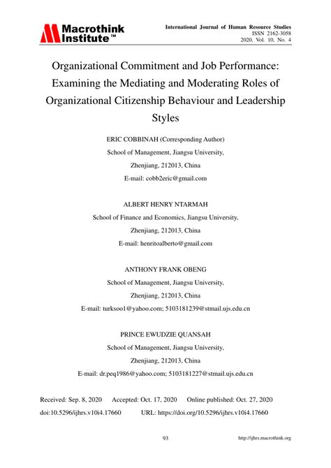 Pdf Organizational Commitment And Job Performance Examining The