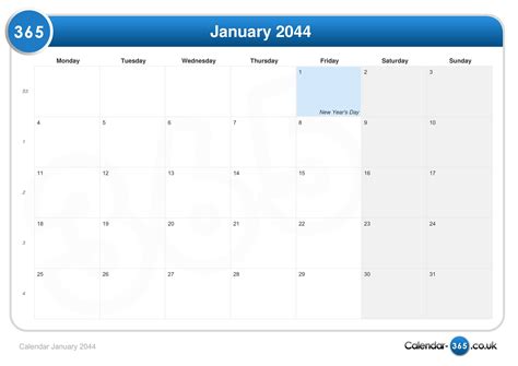 Calendar January 2044