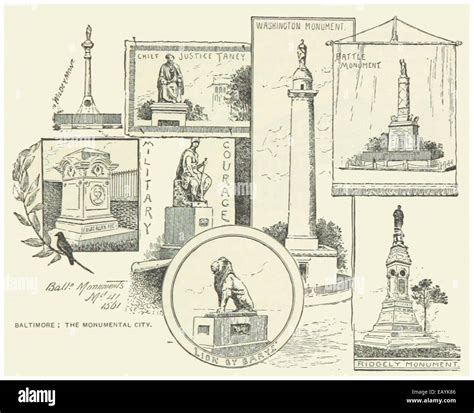An 1891 Illustration Depicting Various Monuments In Baltimore Maryland