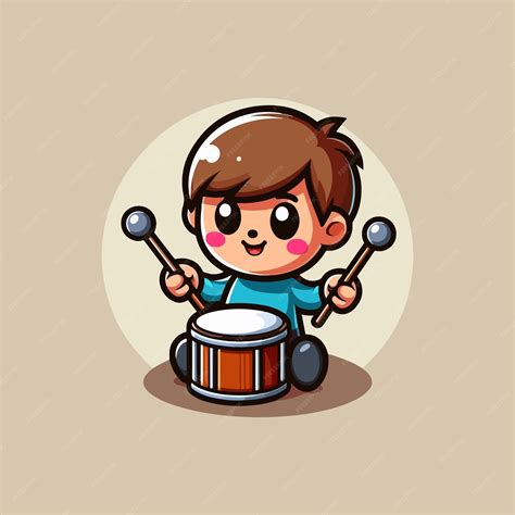 드럼을 연주하는 귀여운 소년 만화 터 아이콘 일러스트레이션 프리미엄 Ai 생성 벡터