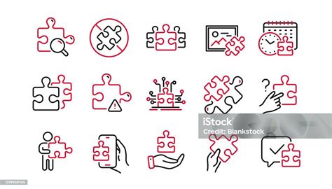 퍼즐 라인 아이콘 비즈니스 전략 직소 챌린지 퍼즐 조각 아이콘 해결 문제 결정 또는 해결 벡터 기포에 대한 스톡 벡터 아트 및