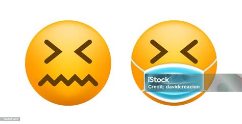 흰색 배경에 얼굴 마스크귀여운 고통스러운 이모티콘 격리된 벡터 일러스트레이션 3차원 형태에 대한 스톡 벡터 아트 및 기타 이미지 3차원 형태 감정 건강관리와 의술