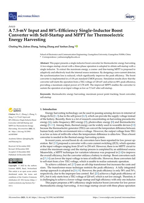 Pdf A 7 5 Mv Input And 88 Efficiency Single Inductor Boost Converter With Self Startup And