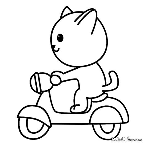 Раскраска Котёнок на мотоцикле распечатать раскраски для детей
