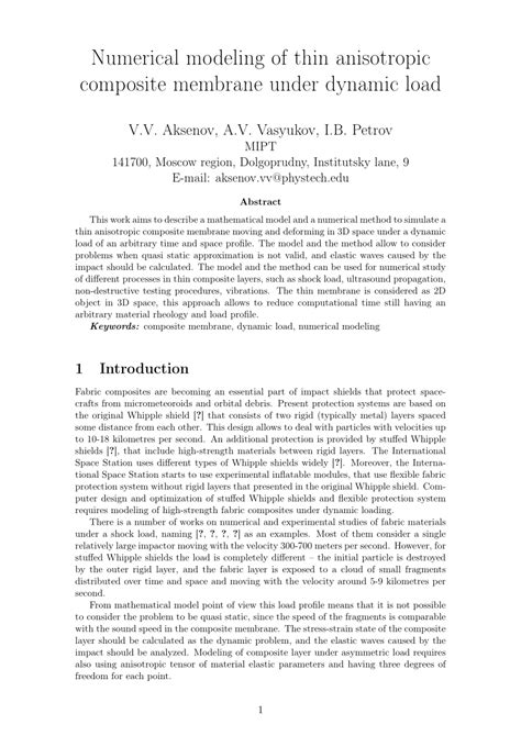Pdf Numerical Modeling Of Thin Anisotropic Composite Membrane Under Dynamic Load