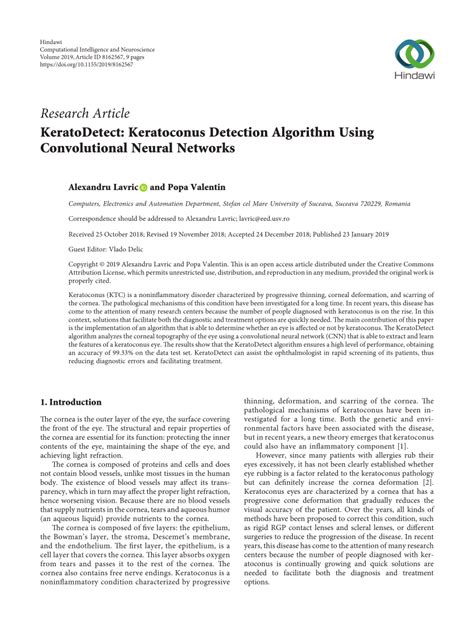 Pdf Keratodetect Keratoconus Detection Algorithm Using Convolutional