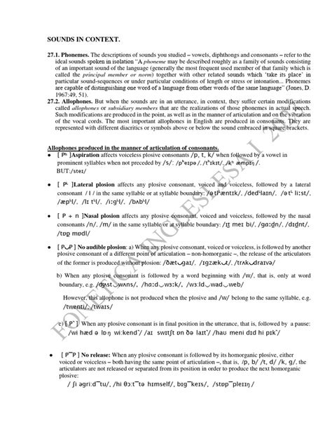 Allophones And Phonemes Pdf Consonant Phoneme