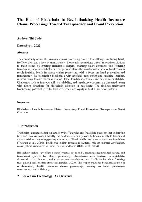 Pdf The Role Of Blockchain In Revolutionizing Health Insurance Claims