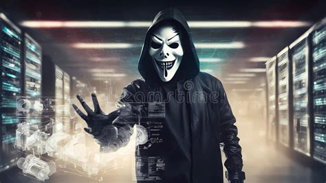 Dagerous Hacker Industrial Espionage Inside A Server Room Stock Illustration Illustration Of