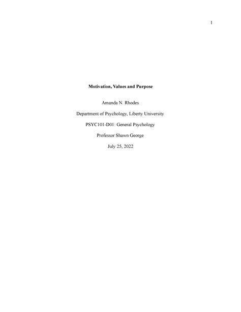 Motivation Values And Pupose Assignment Psyc Motivation Values And Purpose Amanda N