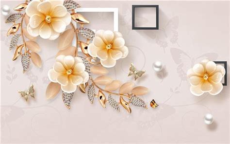 گل های سه بعدی و برجسته در زمینه روشن طرح پوستر دیواری عکس با کیفیت و