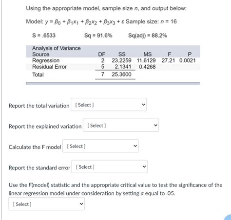 Solved Using The Appropriate Model Sample Size N And