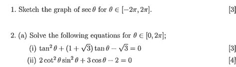 Solved 1 Sketch The Graph Of Sec For 0 27 27 3 2 Chegg Com