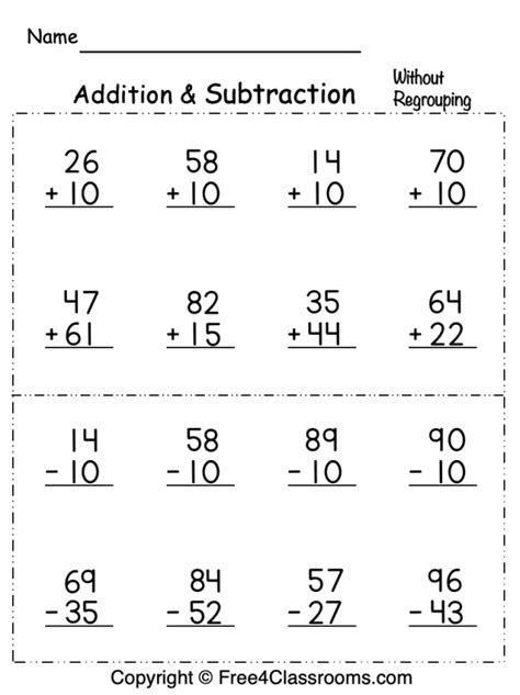 Free 2 Digit Addition And Subtraction Worksheet Without Regrouping