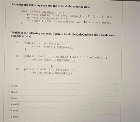 Solved Consider The Following Class And The Fields Declared