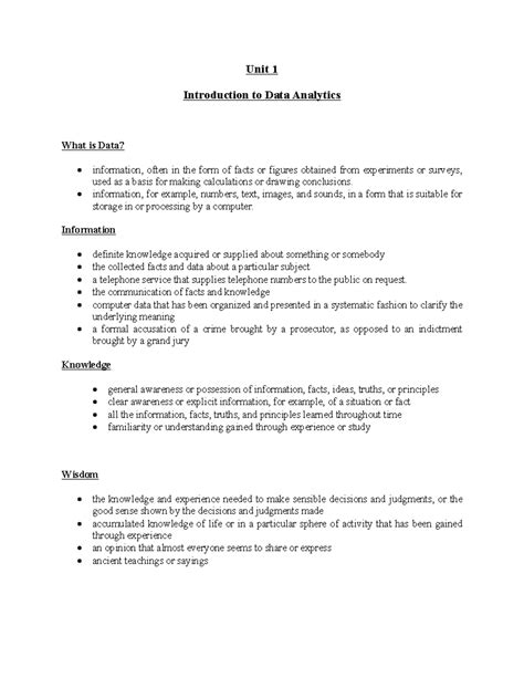 Unit 1 Intro To Data Analytics Key Concepts And Techniques Studocu
