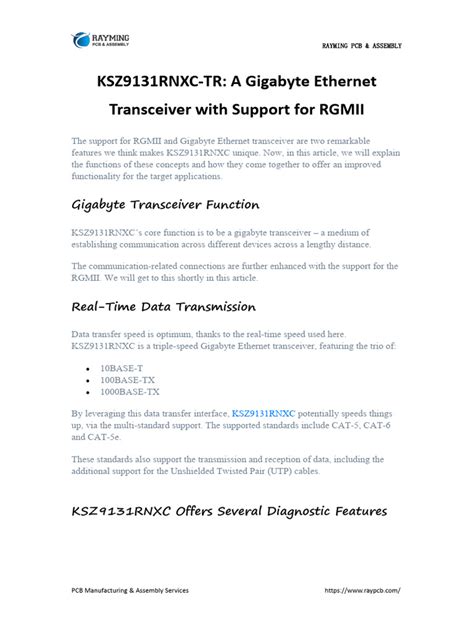 ksz9131rnxc tr a gigabyte ethernet transceiver with support for rgmii pdf