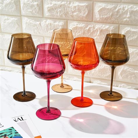 Colored Crystal Wine Glasses Set Of 5 Large 20 Ounce Glass Tumblers Tumblers Colored Glassware