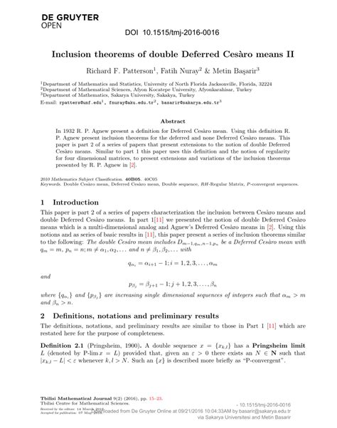 Pdf Inclusion Theorems Of Double Deferred Cesàro Means Ii