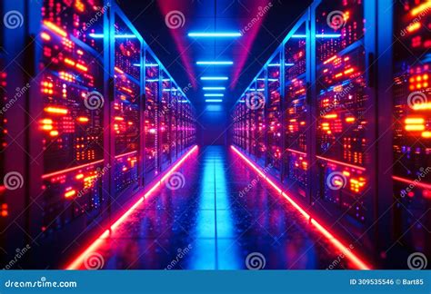 High Tech Data Center Server Racks With Glowing Led Lights Symbolizing Network Infrastructure