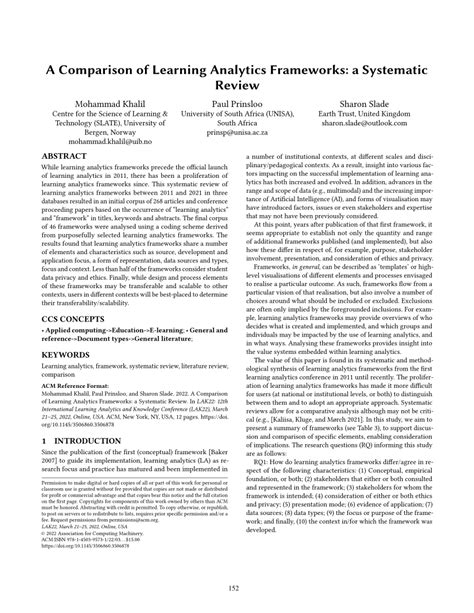 Pdf A Comparison Of Learning Analytics Frameworks A Systematic Review
