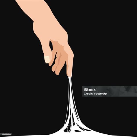 손 화이트 배너 서식 파일에 대 한 붙어 끈 적 점액에 도달 인기 있는 어린이 S 감각 장난감 벡터 일러스트 절연 액체 점액