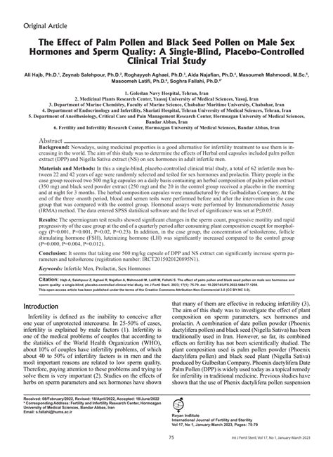 PDF The Effect Of Palm Pollen And Black Seed Pollen On Male Sex Hormones And Sperm Quality A